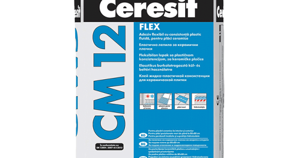 Ελαστική κόλλα πλακιδίων CERESIT CM 12 FLEX (C2E) γκρι, 25kg